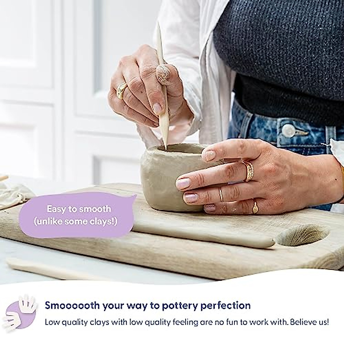 Sculpd Pottery Kit, Air-Dry Clay Starter Kit for Beginners with Gloss Varnish, Pottery Kit includes: Paint, Tool Set, Paintbrushes, Sponge and Step-by-Step Guide, Air Drying Clay Kit for Adults