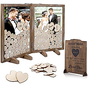 GLM Wedding Guest Book Alternative with Sign, 160 Hearts and 4 Large Hearts, Guest Book Wedding Reception, Rustic Wedding Decorations for Reception, Wedding Decor (Brown)