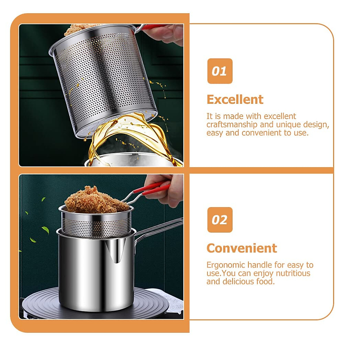 Stainless Steel Deep Frying Pot: Small Deep Fryer Japanese Tempura Fish Fry Pan with Basket Deep Fryer Pot Perfect For Frying Fish Shrimp