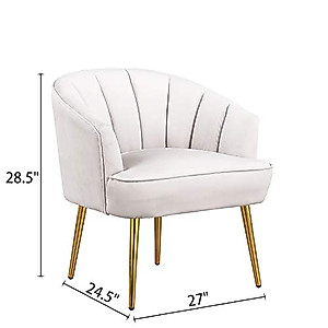 Morden Fort Velvet Barrel Club Chair Accent Armchair with Golden Legs for Living Room Bedroom Home Office Conner, White