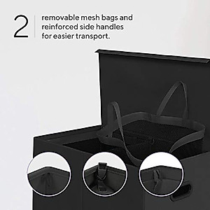 Mindspace Dual Laundry Hamper with Lid and Removable Mesh Liners, Extra Large Sorted Laundry Bin for Bathroom, Bedroom, Dorm, Apartment - Black, Oxford Collection, Double