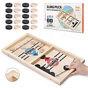 Fast Sling Puck Game Large Size, Board Game Rapid Sling Table Battle Wooden Hockey Game,Family Game for Adults Parent-Child Interactive,2 Players (22.2" x 11.8")