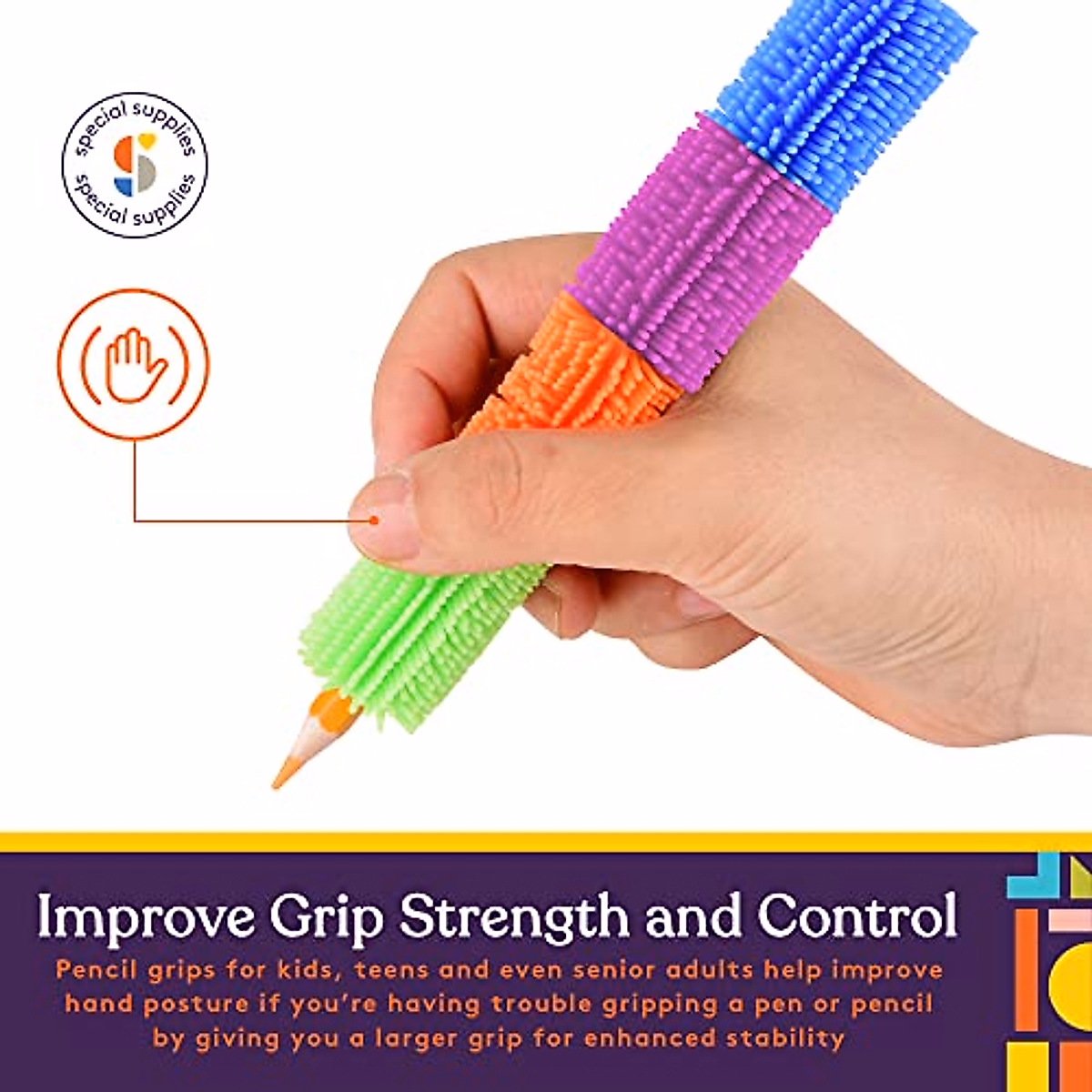 Special Supplies 50 Squishy Pencil Grips for Kids and Adults - Colorful, Cushioned Holders for Handwriting, Drawing, Coloring - Ergonomic Right or Left-Handed Use - Reusable (50)