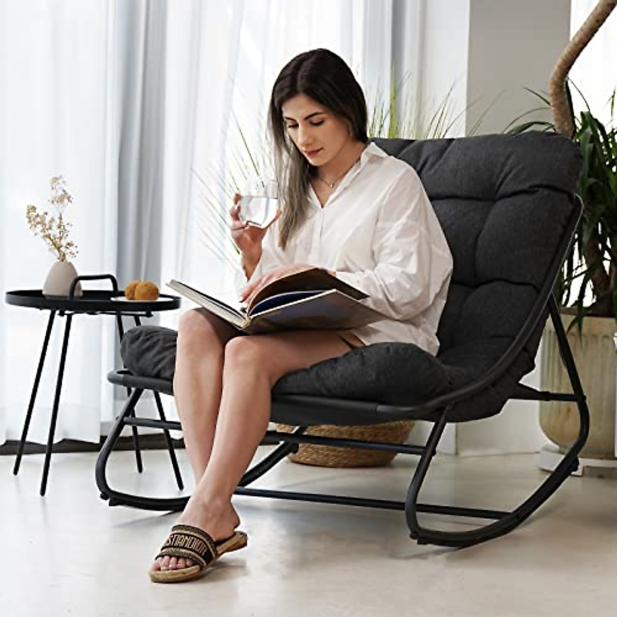 Grand patio Indoor & Outdoor Samba Rocking Chair - Deluxe Lounge Chair with Thick Padded Cushion, Enlarged Armless Seat - Rocking Chair for Front Porch, Garden, Backyard - Grey