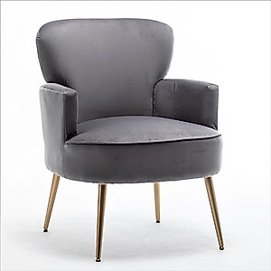 Container Furniture Direct Trendy Velvet Accent Chair with Gold Metal Legs, Upholstered Armchair for Small to Mid-Size Spaces, Modern Living Room, Bedroom, Vanity Desk and Entryway, Medium, Grey