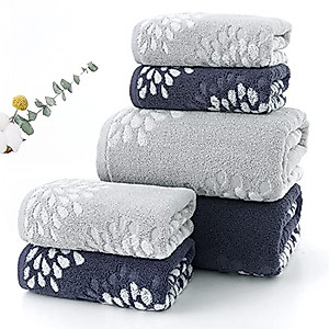 Pidada Hand Towels Set of 2 Hydrangea Floral Pattern 100% Cotton Absorbent Soft Decorative Towel for Bathroom (Denim Blue)
