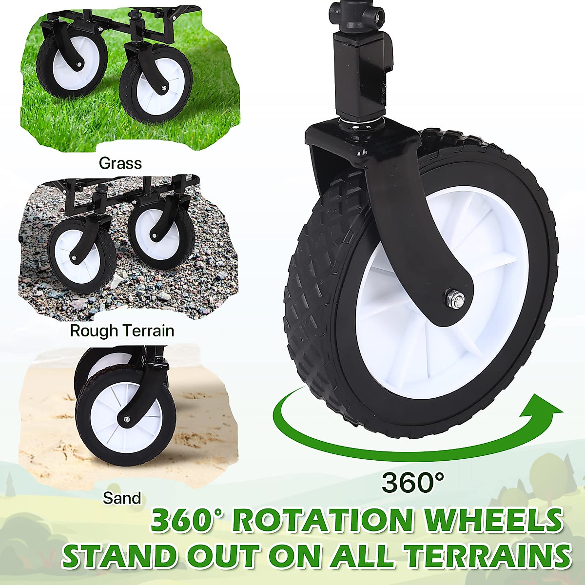 HKLGorg Folding Wagon with Wheels - Heavy Duty Beach & Outdoor Grocery Wagon, Portable & Collapsible Utility Wagon with Handle for Camping, Red