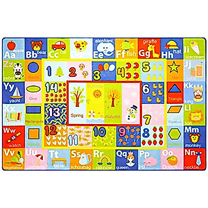 AROGAN Kids Carpet Playmat Rug with Numbers, Shapes, Animals Pattern, Children Learn and Educational Rugs, Non Slip Play Rug for Nursery Bedroom Play Room, 4x6 Feet