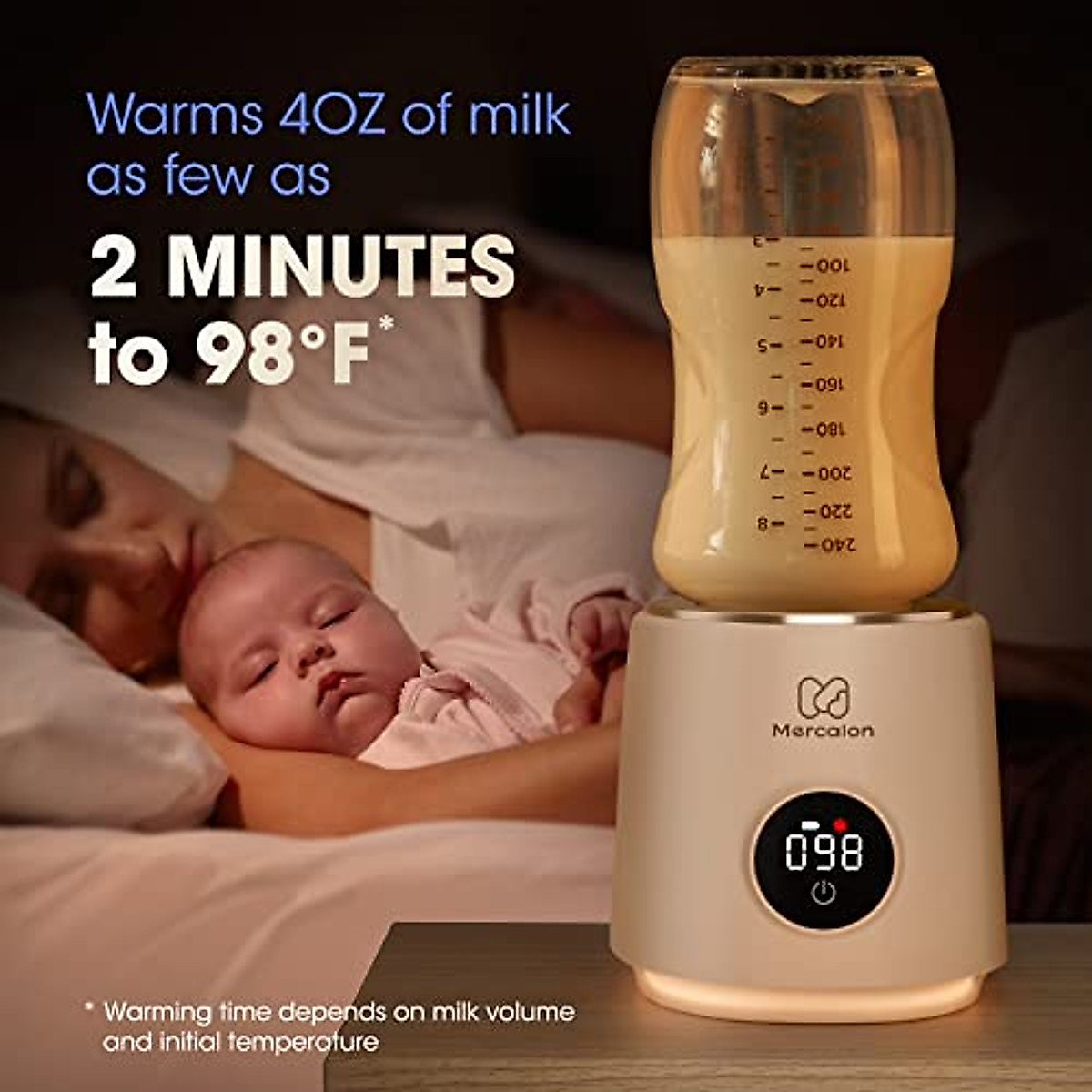 Bottle Warmer, Portable Bottle Warmer for Travel with 5 Adapters, Mercalon Upgraded Rechargeable Baby Milk Warmer, Fast Heat Warmer with Digital Display for Formula & Breastmilk (Bottle Warmer)