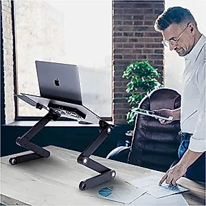 Mount-It! Adjustable Laptop Stand with Built-in Cooling Fans and Mouse Pad Tray, Easy to Use Ergonomic Laptop Stand for Bed, Couch, and Table, Portable and Lightweight