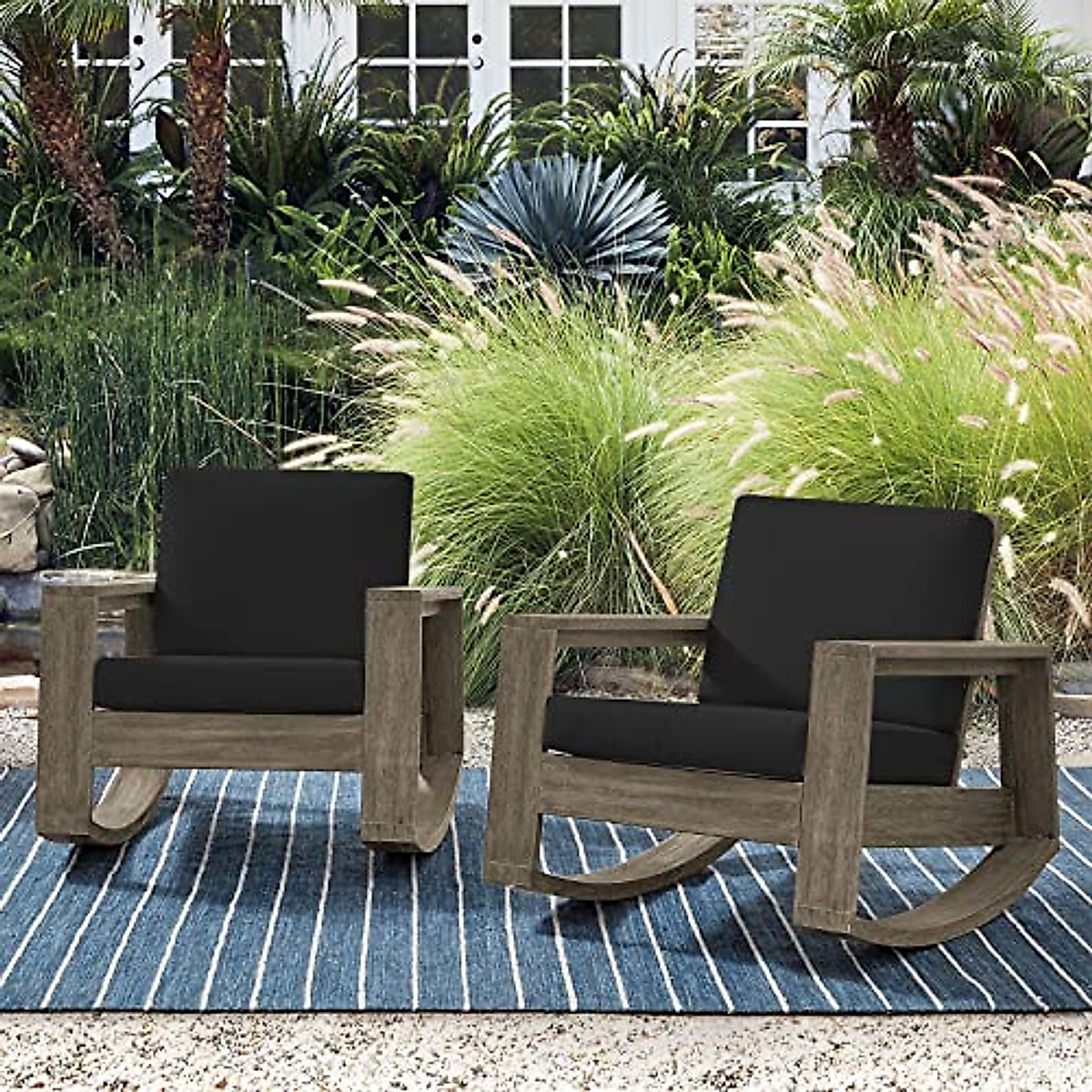 idee-home Patio Chair Cushion for Outdoor Furniture 19x19x4 in, Outdoor Seat Cushion Replacement Patio Seat Cushions Chair Pad with Ties, Outdoor Chair Cushion Set of 2 Waterproof Swing Cushion