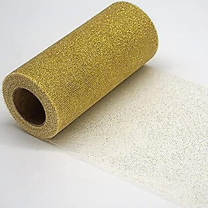 Gold Glitter Tulle Rolls, 6 Inch by 25 Yards Sparkle Fabric Ribbon for DIY Tutu Skirt Sewing Bow Wedding Decorations Craft Supplies