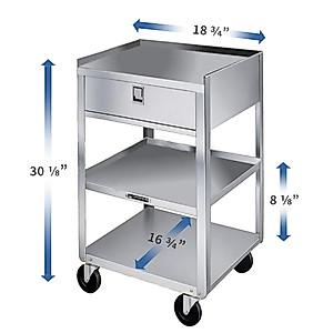 Lakeside Manufacturing 356 Mobile Equipment Stand, Stainless Steel, 3 Shelves and 1 Drawer, 300 lb. Capacity (Fully Assembled)