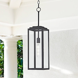 John Timberland Titan Modern Outdoor Hanging Ceiling Light Fixture Mystic Black 27 1/4" Clear Glass Panel for Exterior Barn Deck House Porch Yard Patio Outside Garage Front Door Garden Home Roof