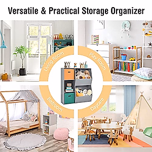 GLOBALWAY 5 Cubbies Kids Toy Storage Organizer Bookcases, Cabinets & Shelves, Grey