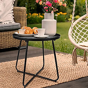 SPIPHY Outdoor Side Table, Anti-Rust Small Patio Side Table Metal Round End Tables for Outside Patio Balcony Porch (Black)