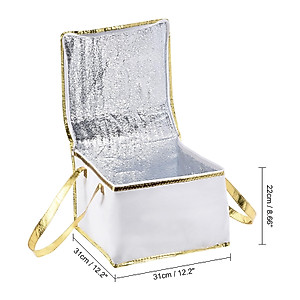 PATIKIL Insulated Grocery Bag, Non-woven Fabric Food Delivery Tote Thermal Cake Carrying Bags Food Container for Home Office Restaurant, 31cmx31cmx22cm, White