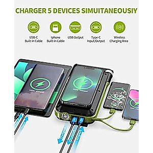 BLAVOR Solar Power Bank with FM Radio,Portable Wireless Charger 20000mAh External Battery Pack 15W QC 3.0 Fast Charging,Bright Flashlight, Compatible with Smartphones and All USB Devices (Green)