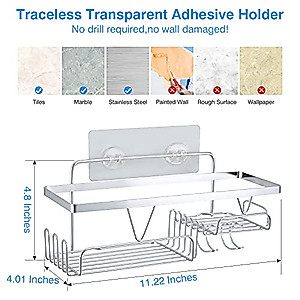 AURIKAR Shower Caddy Adhesive Shower Organizer Rack with Hooks, No Drilling Stainless Steel Wall Hanging Shower Shelf for Inside Shower Bathroom Restroom Storage, Silver 2-Pack