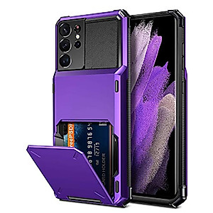 Vofolen for Galaxy S21 Ultra Case Wallet 4-Card Flip Cover Credit Card Holder Slot Back Pocket Dual Layer Protective Hybrid Hard Shell Bumper Armor Case for Samsung S21 Ultra 6.8 Purple