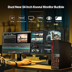Dell OptiPlex Desktop Computers PC with Dual Koorui 24 Inch Monitor Bundle, Intel Core i7-6700, 16GB Ram 512GB M.2 NVMe SSD, Built-in WiFi and Bluetooth, RGB Light, Windows 10 Pro (Renewed)