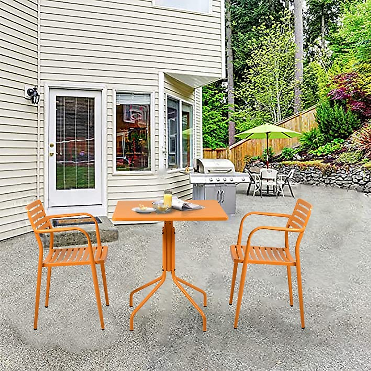 GWAREZ Outdoor Bistro Metal Arm Chair Stackable Garden Dining Chair for Patio Backyard Lawn, Set of 2, Bright Orange…