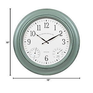 La Crosse Clock 433-3846 18 in. Indoor/Outdoor Sage Green Quartz Wall Clock with Temperature & Humidity