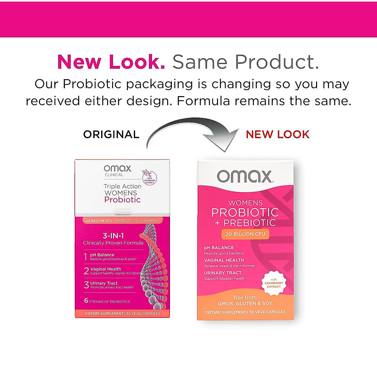 Omax Health Prebiotics and Probiotics Complex for Women, pH Balance, Vag Health, Urinary Tract, Yeast & BV Prevention, Lactobacillus & Bifidobacterium | Vegan, Organic, Gluten Free