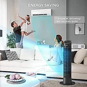 Vipjq 32" Black Tower Oscillating Room Fans With Remote, Quiet Tower Fan Air Supply Outdoor Sleeping Low Noise Oscillating 120 °Tower Fan for Bedroom Office Room