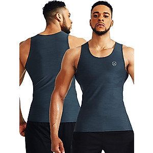 NELEUS Men's 3 Pack Compression Tank Top Tight Muscle Shirts,5074,Black (Grey)/Slate Gray/Navy,US L,EU XL