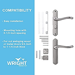 Wright Products - Castellan Surface Lever Mount Latch with Deadbolt for Screen and Storm Doors, Satin Nickel