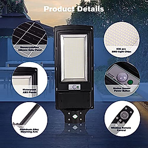 KingHe Solar Street Lights Outdoor Waterproof- 800W Dusk to Dawn Solar Parking Lot Lights,Security Flood Lights with Motion Sensor Control for Yard, Path, Garage,Home, Commercial Grade
