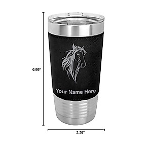 LaserGram 20oz Vacuum Insulated Tumbler Mug, Horse Head 3, Personalized Engraving Included (Faux Leather, Black)