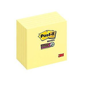 Post-it Super Sticky Notes, 3x3 in, 6 Pads, 2X the Sticking Power, Canary Yellow (654-6SSCY)