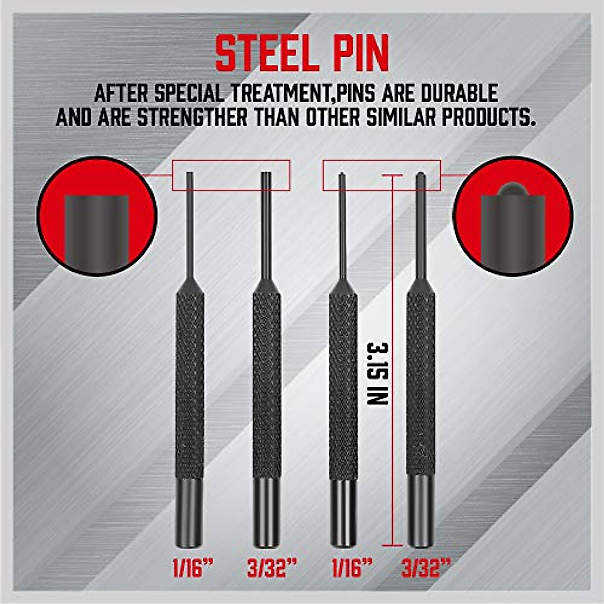 SEDY 18-Pieces Roll Pin Punch Set, Roll Pin Starter Punch, Brass, Steel, Plastic Punches & Brass/Polymer Hammer. Red Storage Carring Case provided