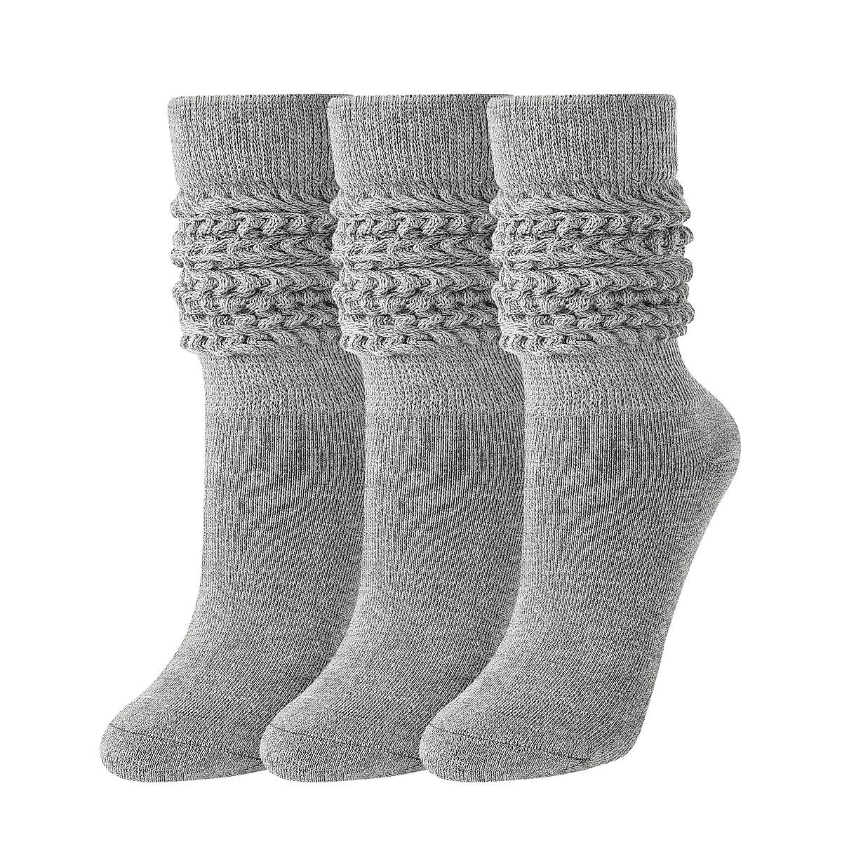 JOCMIC Slouch Socks for Woman 3 Pairs Women Scrunch Socks Extra Long Knee High Slouchy Socks Size 6-11 Grey
