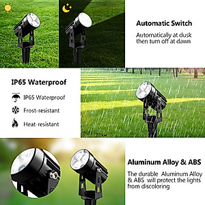 T-SUN Solar Landscape Spotlights Outdoor, Solar Powered Garden Spot Lights IP65 Waterproof Auto ON/Off Wall Lights for Lawn, Patio,Pool Area,Yard (6000K) (4 in-1)
