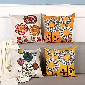 Vanwhoi Linen Throw Pillow Cover 18x18 inch Set of 4 Ink Painting Flower and Bird Decorative Cushion Cover for Home Sofa Patio Hallway Garden Bench 18x18 inch