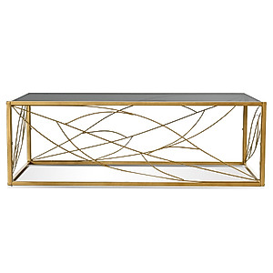 DWVO 48 Inch Marble Pattern Slate Coffee Table Modern Rectangle White and Gold Coffee Tables for Living Room