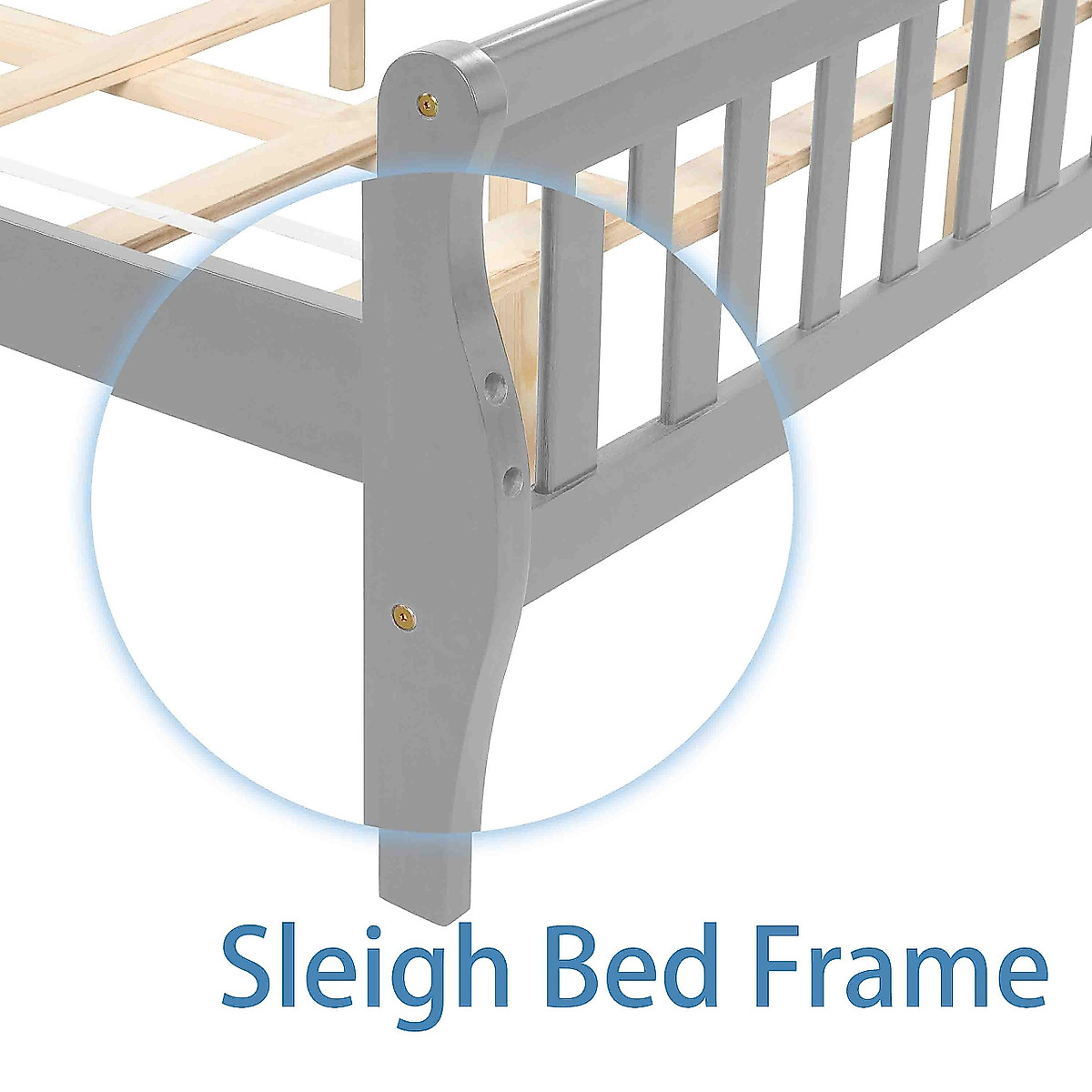 RIDFY Queen Platform Bed Frame with Headboard & Footboard, Wood Sleigh Bed Frame with Slats Support, No Box Spring Needed, Noise Free, Easy Assembly (Gray)
