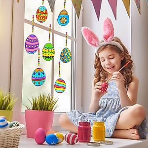 24 Sets Easter Egg Suncatcher Ornaments Decoration DIY Window Paint Art Stickers Craft Kit 8 Designs Easter Egg Suncatchers for Kids Classroom Easter Spring Activity Art Projects Basket Party Favors