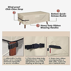 Porch Shield Patio Coffee Table Cover - Waterproof 600D Outdoor Furniture Rectangular Small Table Covers 40 x 22 inch, Beige