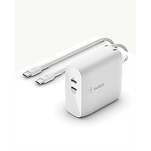 Belkin BoostCharge USB C 68W GaN Wall Charger with Dual Ports - iPhone Charger Fast Charging, Type C Charger, USB C Charger w/ PD for Samsung Galaxy, iPad Pro, Macbook Pro, Includes 2M USB C Cable