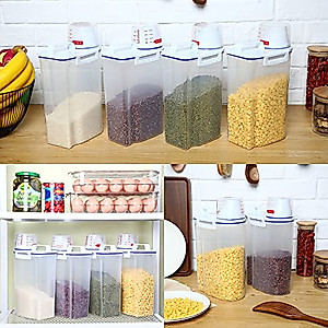 8 Pcs Cereal Rice Storage Container Set 5.5 Lbs Clear Airtight Dry Food Container Plastic Cereal Dispenser with Measuring Cup for Kitchen Flour Grain Pasta Pantry Organization Oatmeal, Red and Blue