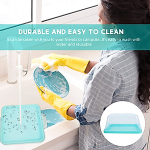 LIFKOME Cake Carrier Storage Container Portable Cake Saver with Handle Clear Square Cake Keeper for Transport Packaging Sky- blue