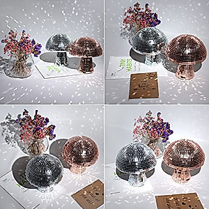 Mushroom Disco Ball, Silver & Rose Gold Mirror Glitte, Reflective Lights for Party, Room, Table Decor, Art Decorations, 2 Pack (6 X 6.3 in)