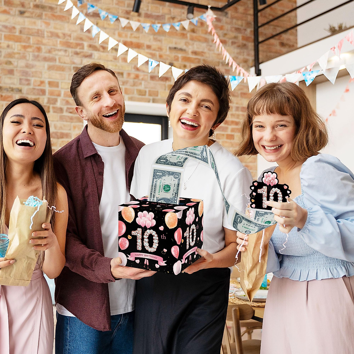 10th Birthday Surprise Gift, Happy Birthday Money Gift for Cash, 10th Birthday Gifts for Boys Girls, Birthday Party Decorations Supplies（with 35PCS Bags）