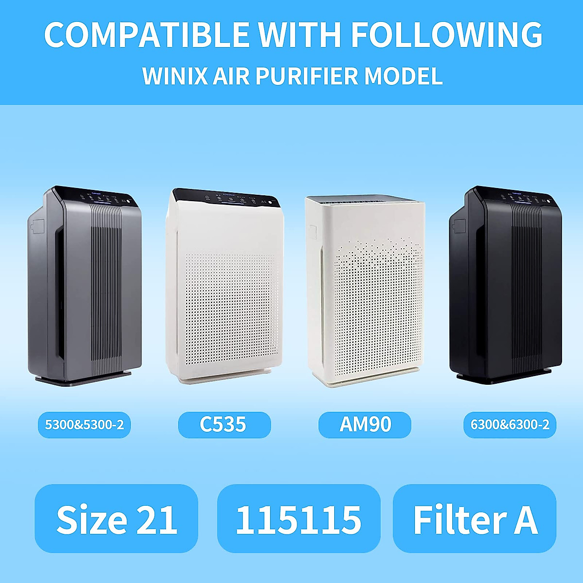 VALZONE 2 Packs Upgraded Velcro 115115 Replacement Filters A Compatible with Winix PlasmaWave C535, 5300-2, P300, 5300, 6300, 5300-2, 6300-2 Air Purifier, 2 True HEPA Filters & 6 Carbon Pre-Filters