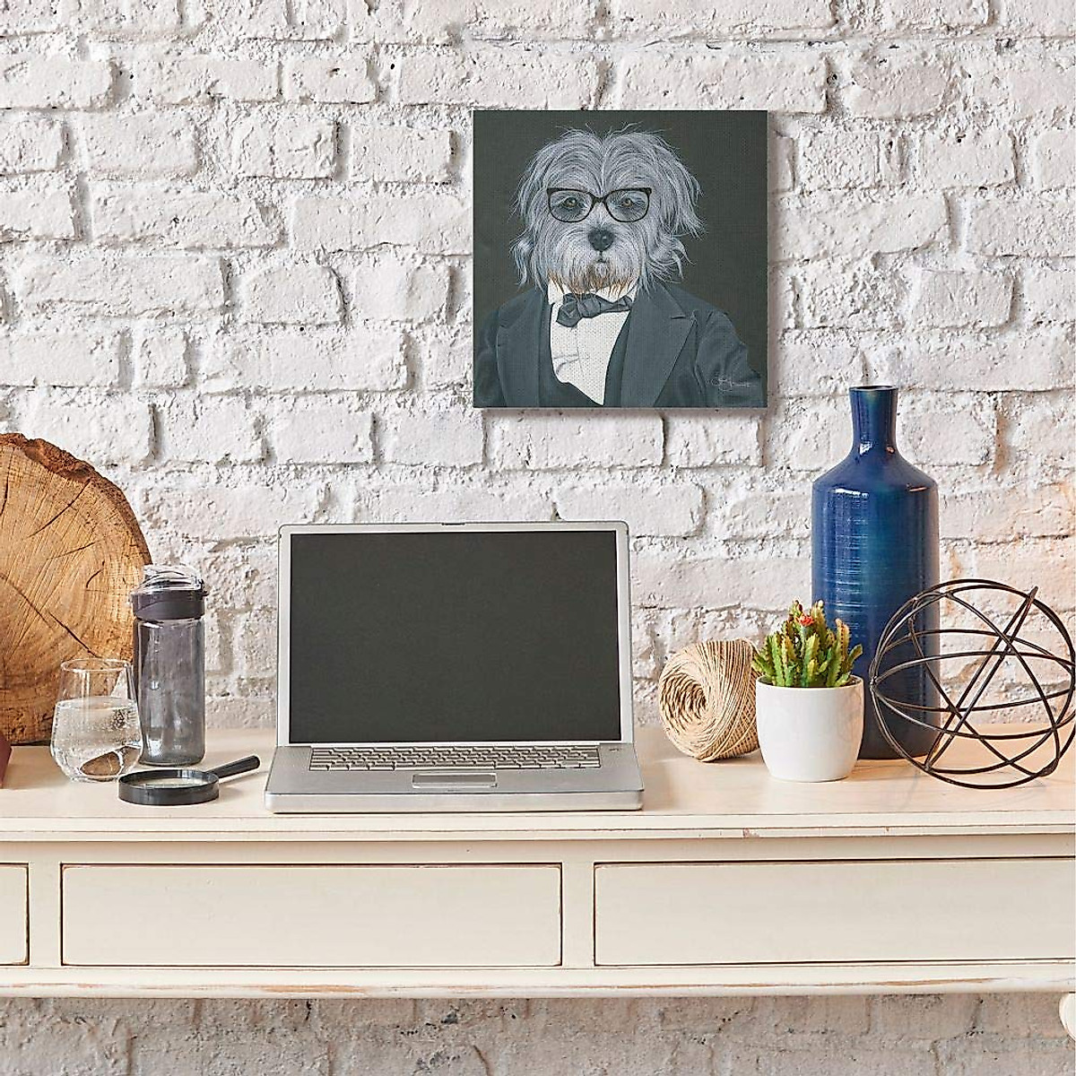 Stupell Industries Formal Dog in Suit Classy Menswear Glasses Portrait Canvas Wall Art, 17x17, Black