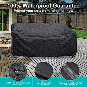 BROSYDA Patio Sofa Cover Waterproof - Heavy Duty 2-Seater Outdoor Sofa Cover Patio Furniture Covers with Air Vent and Handles, 60" L×34" D×30" H, Black